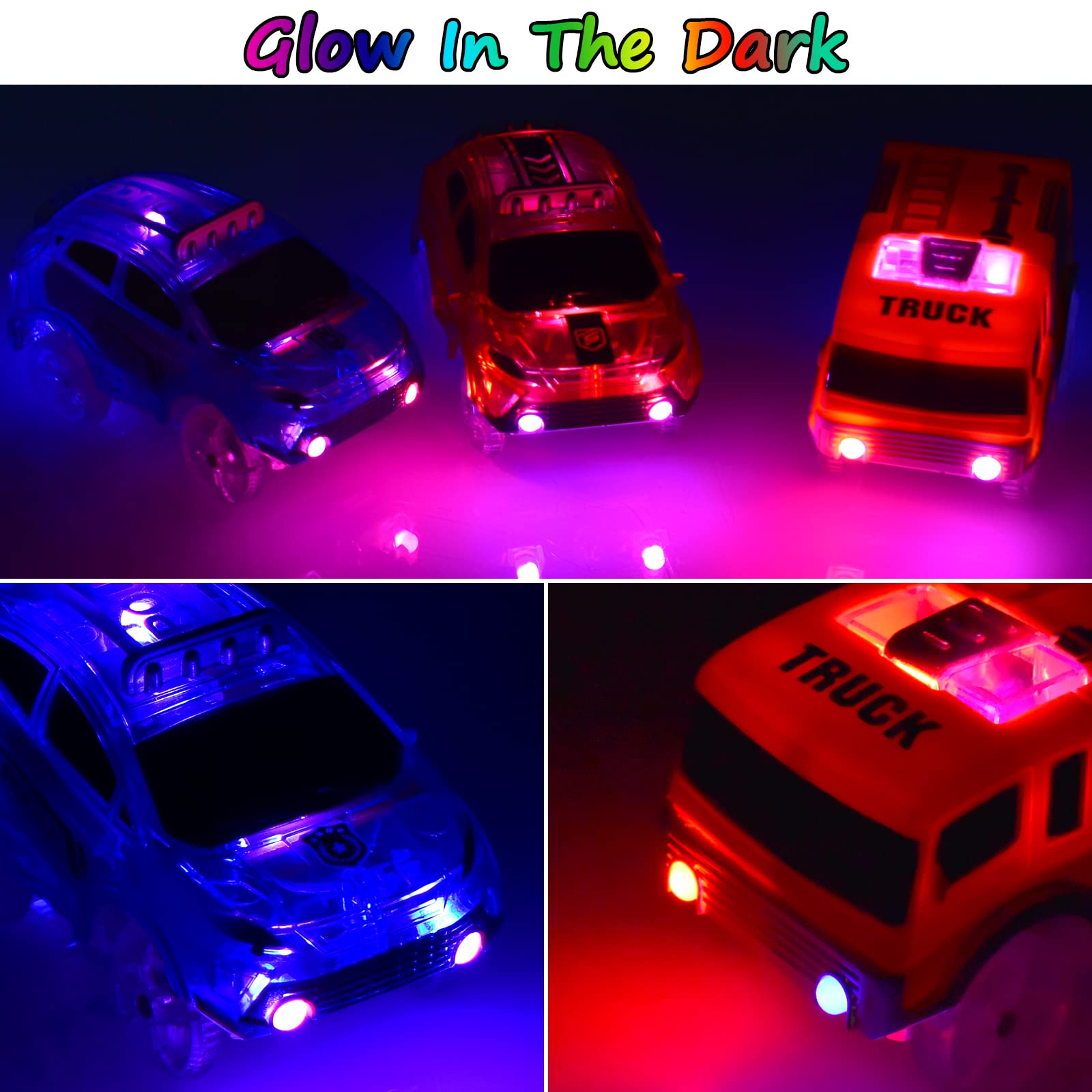 Track Cars Replacement Only Light Up Toy Cars with 5 Flashing LED Lights Toys Racing Car Track Accessories Compatible with Magic Tracks and Tracks with Most Track Cars for Boys and Girls (3 Pack)