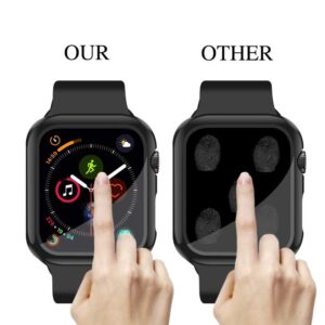 YMHML [2 Pack] Compatible for Apple Watch 44mm SE 2nd /SE/Series 6 5 4 Tempered Glass Screen Protector with Black Bumper Case, Full Coverage Easy Install Bubble-Free Cover for iWatch Accessories