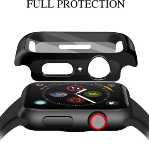 YMHML [2 Pack] Compatible for Apple Watch 44mm SE 2nd /SE/Series 6 5 4 Tempered Glass Screen Protector with Black Bumper Case, Full Coverage Easy Install Bubble-Free Cover for iWatch Accessories