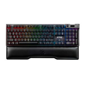 xpg summoner mechanical rgb gaming keyboard: cherry mx silver ultra-quick linear switches - sandblasted aluminum frame - usb passthrough - mechanical scroll wheel - included wrist rest - black