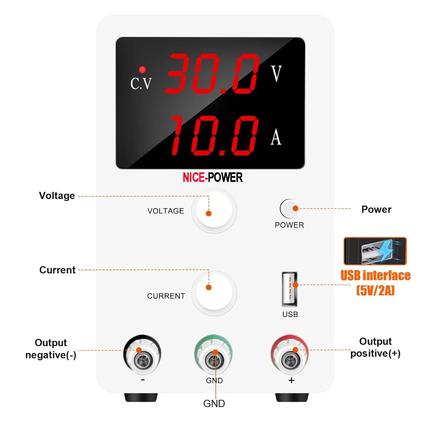 NICE-POWER DC Power Supply Adjustable Variable 3Digital LED Display Adjustable Regulated Switching Power Supply Digital (30V 10A)