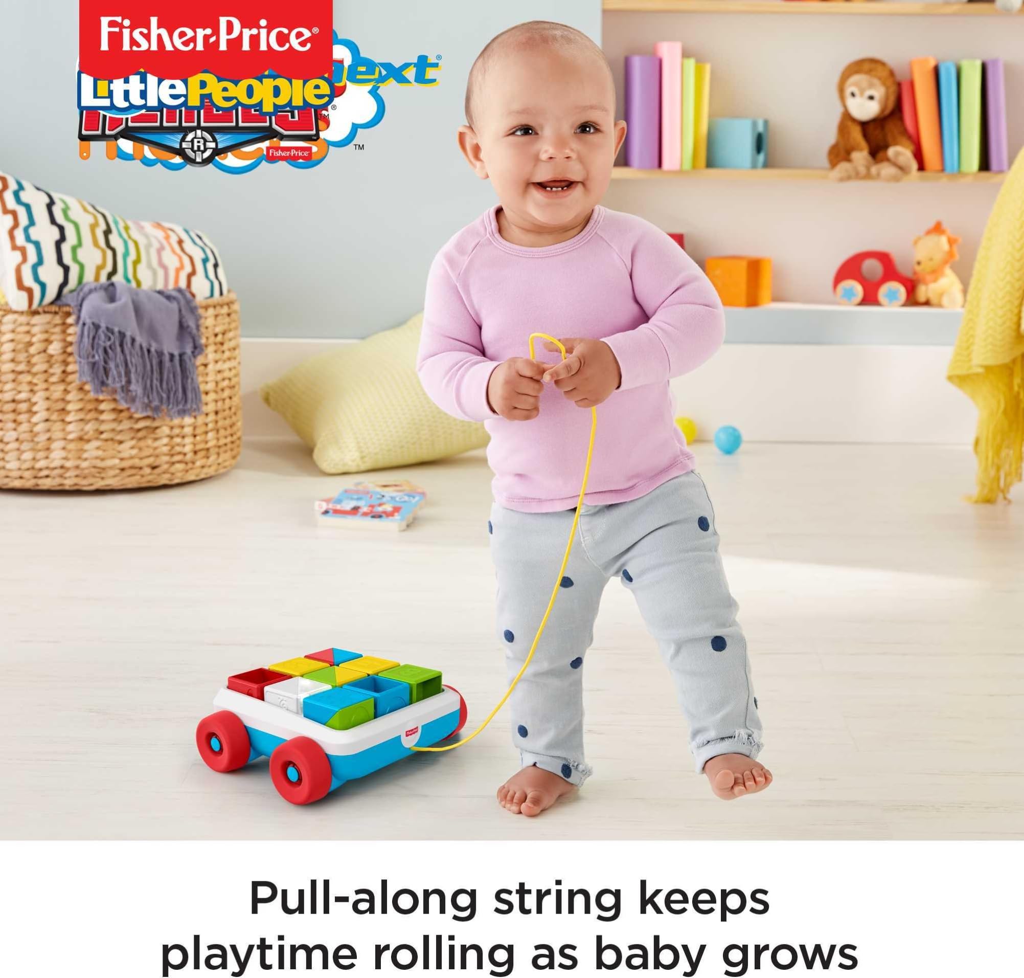 Fisher-Price Pull-Along Activity Blocks, Toy Wagon for Babies