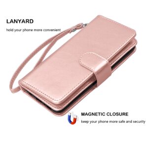 NJJEX Wallet Case for iPhone 11 PRO Max 2019, for iPhone 11 PRO Max Case (6.5"), [9 Card Slots] PU Leather ID Credit Holder Folio Flip [Detachable] Kickstand Magnetic Phone Cover & Lanyard -Rose Gold