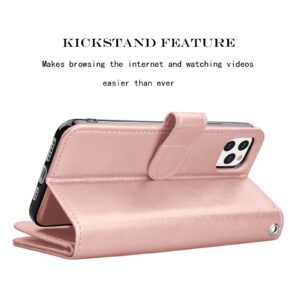 NJJEX Wallet Case for iPhone 11 PRO Max 2019, for iPhone 11 PRO Max Case (6.5"), [9 Card Slots] PU Leather ID Credit Holder Folio Flip [Detachable] Kickstand Magnetic Phone Cover & Lanyard -Rose Gold