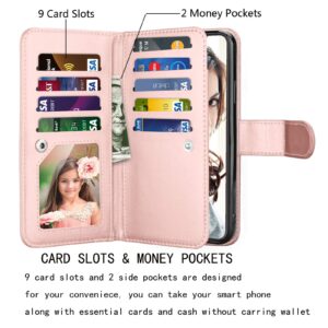 NJJEX Wallet Case for iPhone 11 PRO Max 2019, for iPhone 11 PRO Max Case (6.5"), [9 Card Slots] PU Leather ID Credit Holder Folio Flip [Detachable] Kickstand Magnetic Phone Cover & Lanyard -Rose Gold