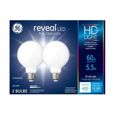 Ge 49514 Reveal G25 Hd Led Light Bulb, 5.5 Watts