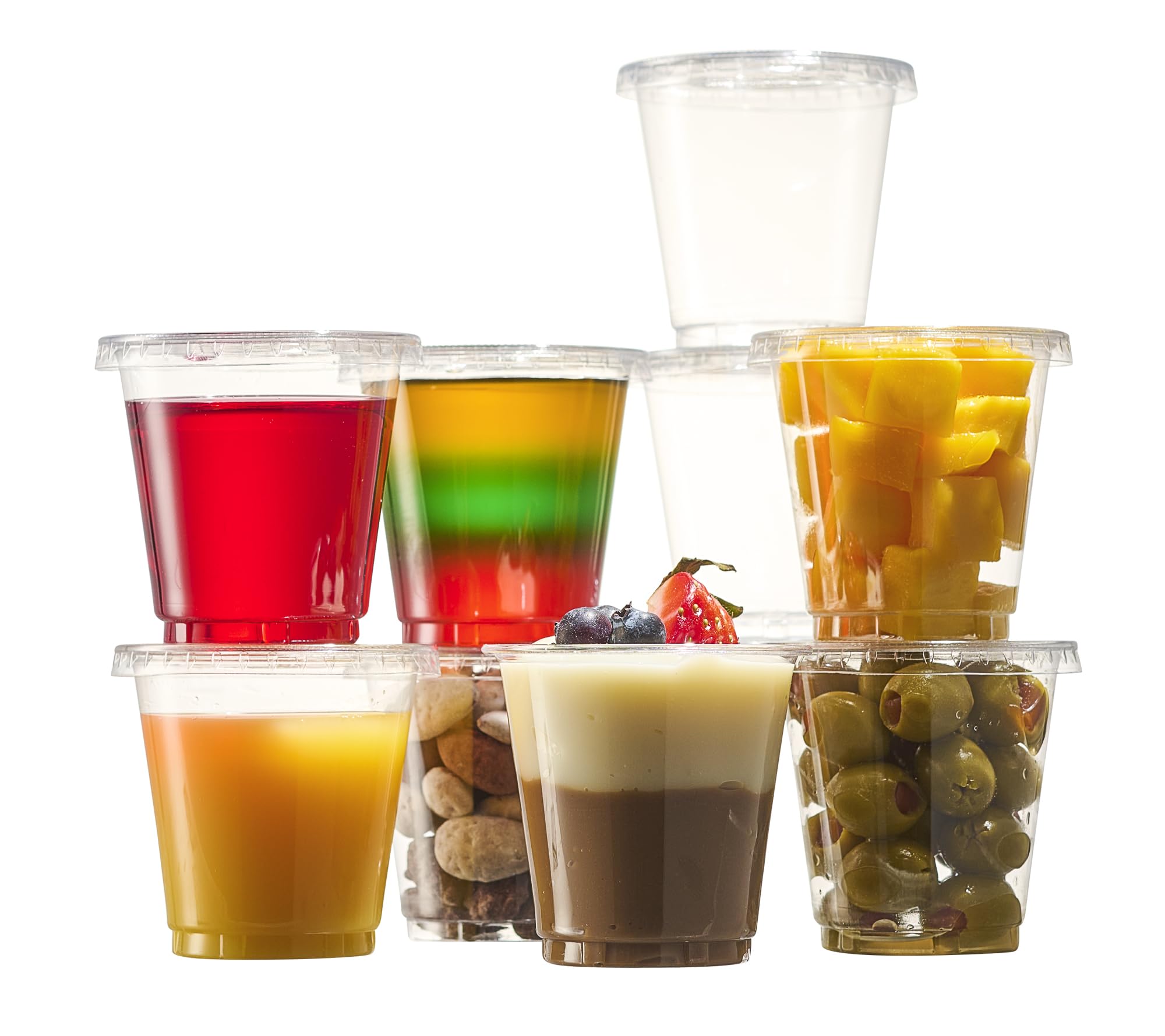 PATCHKE [ 3 OZ - 100 Cups + 100 Lids ] Jello shot Cups with Lids - Leak-Resistant, Tight fit, Easy Snap-on Lids - Clear & Fully Transparent, Tall squeezable Disposable Plastic.