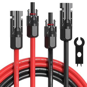 10awg solar extension cable 10 feet, 10 gauge solar panel cables 10ft for solar systems, car, rvs, and boats, tinned copper pv wire ends with solar connector (10ft red+10ft black)