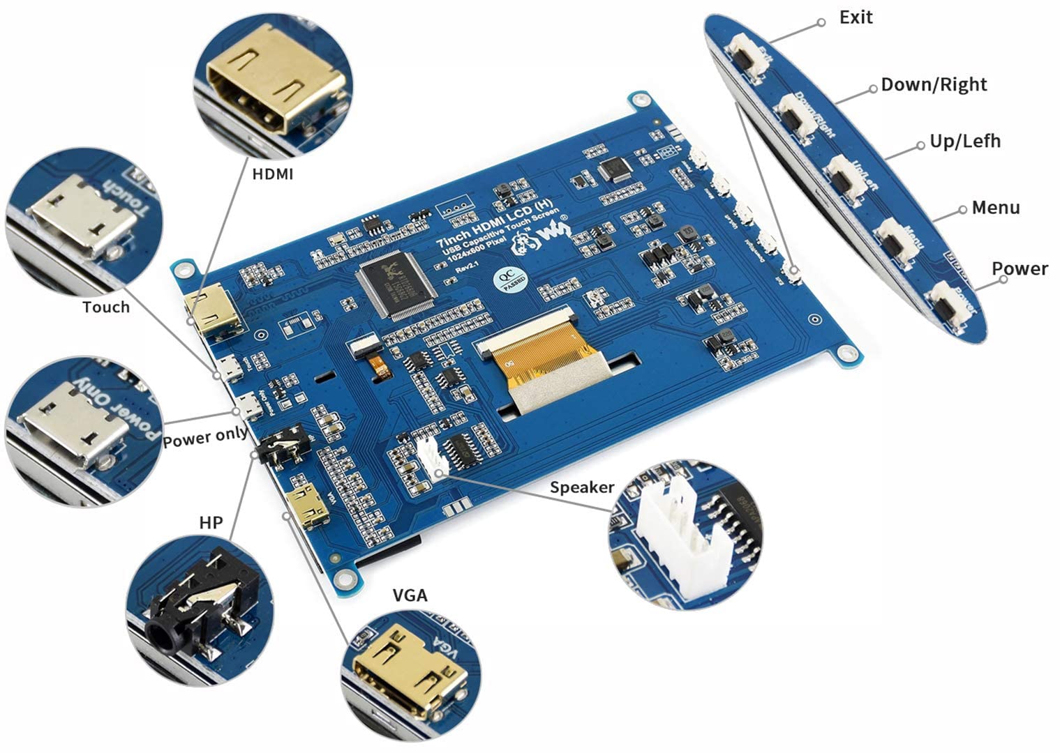 7inch HDMI LCD 1024x600 IPS Capacitive Touch Screen,HDMI/VGA Display Interface Support All Version Raspberry Pi 4B/3B+/3B/2B/Zero/Zero W/Zero WH,Jetson Nano BB Black Banana Pi Windows 10/8.1/8/7