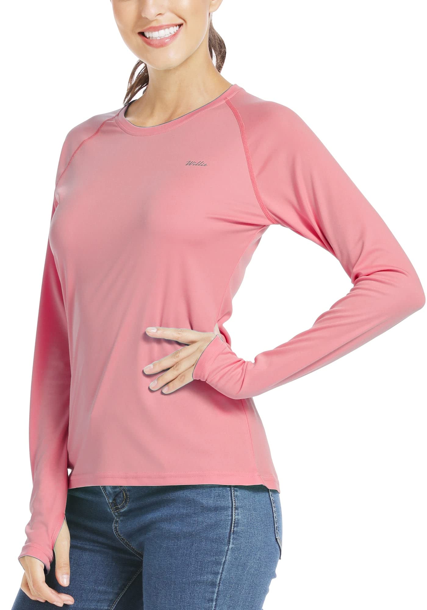 Willit Women's UPF 50+ Sun Protection Shirt Long Sleeve SPF UV Shirt Rash Guard Swim Hiking Fishing Tops Lightweight Pink M