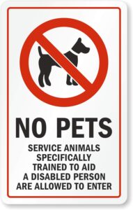 smartsign “no pets, service animals specifically trained to aid a disabled person are allowed to enter” glass door decal | 8"x5" polyester