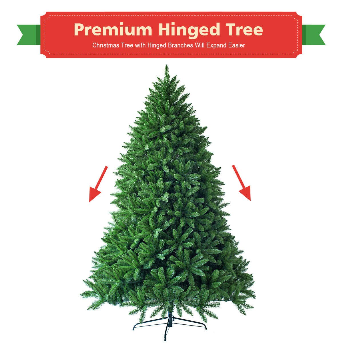 Goplus 7.5ft Unlit Artificial Christmas Tree, Premium Hinged Fir Tree, Easy Assembly with Metal Stand, Xmas Décor for Indoor and Outdoor (7.5ft)