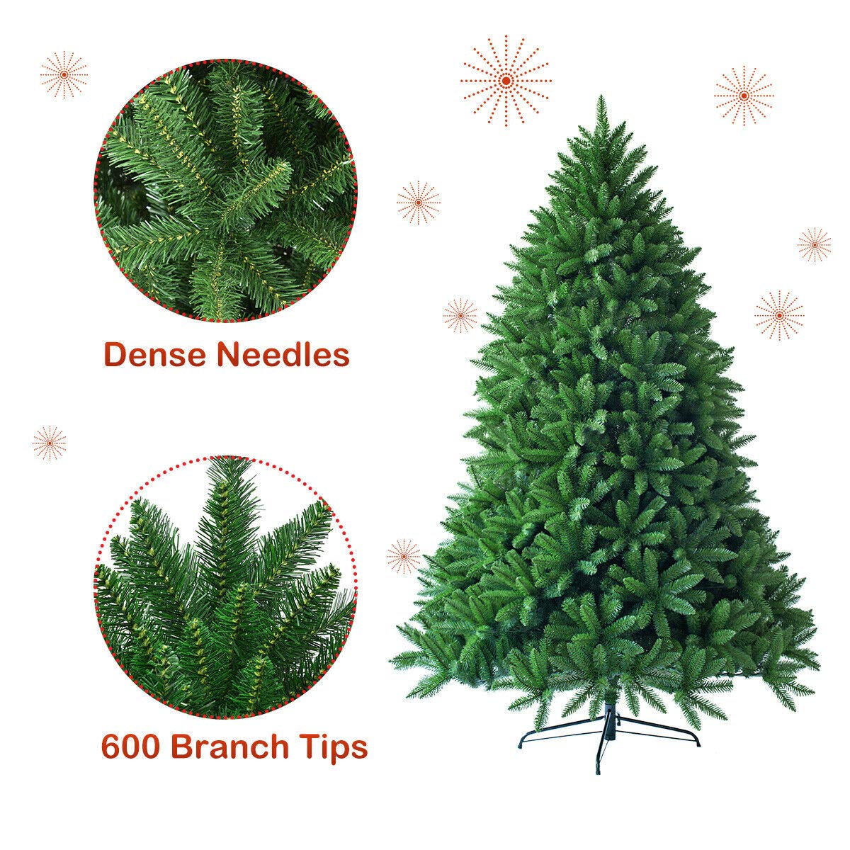 Goplus 7.5ft Unlit Artificial Christmas Tree, Premium Hinged Fir Tree, Easy Assembly with Metal Stand, Xmas Décor for Indoor and Outdoor (7.5ft)