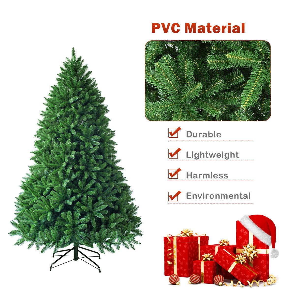 Goplus 7.5ft Unlit Artificial Christmas Tree, Premium Hinged Fir Tree, Easy Assembly with Metal Stand, Xmas Décor for Indoor and Outdoor (7.5ft)