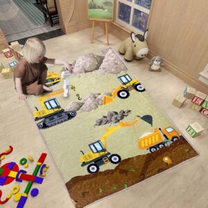 USTIDE Kids Carpet 3'2x5', Soft Construction Play Mat Washable Cartoon Excavator Boys Bedroom Rug Baby Crawling Play Mat Nursery Rug