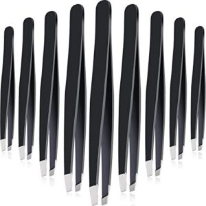 12 pieces eyebrow tweezers stainless steel slant tip tweezers facial hair eyebrow precision tweezers for men and women(black)