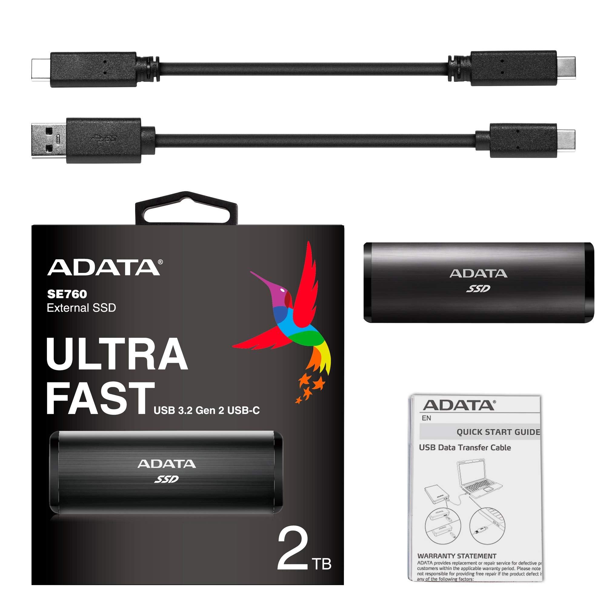 ADATA SE760 512GB SuperSpeed USB 3.2 Gen 2 USB-C Up to 1000 MB/s External Portable SSD Black (ASE760-512GU32G2-CBK)