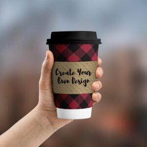 Live It Up! Party Supplies Disposable Coffee or Hot Chocolate Cups - Red and Black Buffalo Plaid (Buffalo Plaid, 12-ct with Blank Kraft Sleeves)