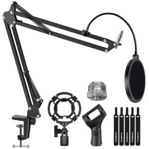 innogear microphone stand mic boom arm for blue yeti hyperx quadcast s solocast snowball fifine k669b and other mic, with shock mount windscreen pop filter mic clip holder cable ties, medium