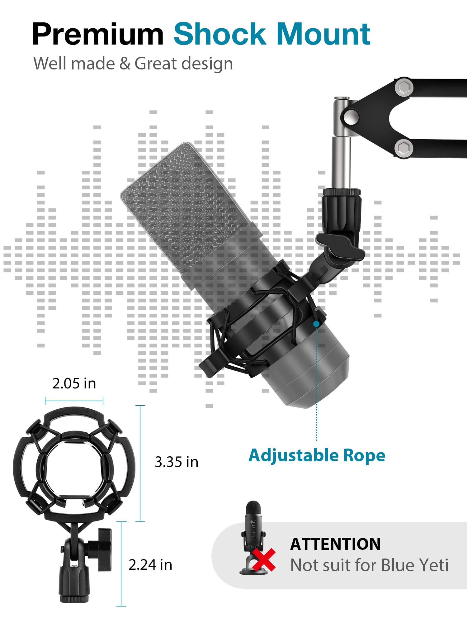 InnoGear Microphone Stand Mic Boom Arm for Blue Yeti HyperX QuadCast S SoloCast Snowball Fifine K669B and other Mic, with Shock Mount Windscreen Pop Filter Mic Clip Holder Cable Ties, Medium