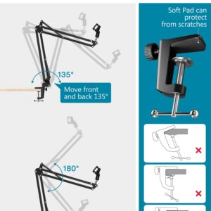 InnoGear Microphone Stand Mic Boom Arm for Blue Yeti HyperX QuadCast S SoloCast Snowball Fifine K669B and other Mic, with Shock Mount Windscreen Pop Filter Mic Clip Holder Cable Ties, Medium