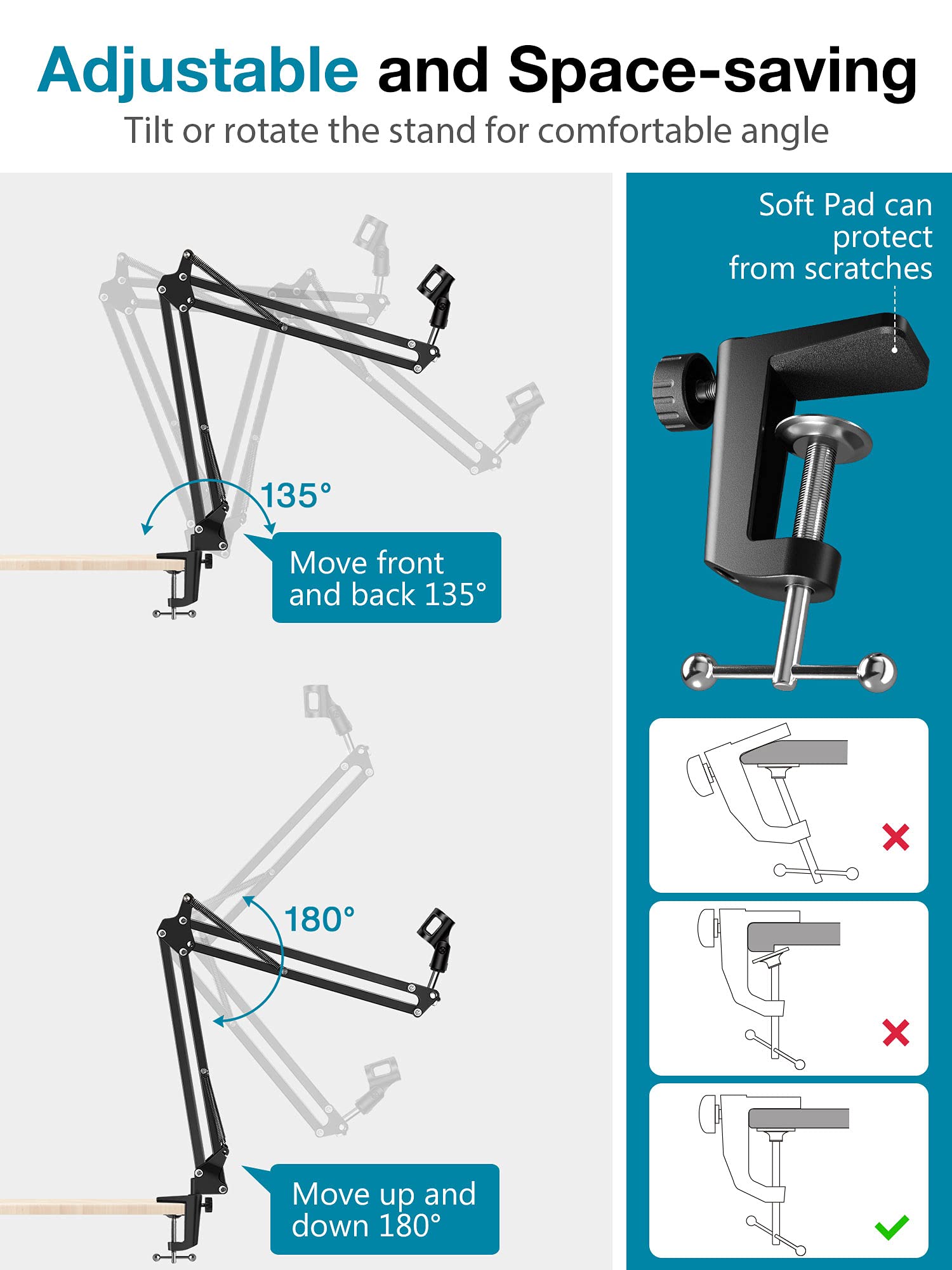 InnoGear Microphone Stand Mic Boom Arm for Blue Yeti HyperX QuadCast S SoloCast Snowball Fifine K669B and other Mic, with Shock Mount Windscreen Pop Filter Mic Clip Holder Cable Ties, Medium