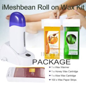 iMeshbean® Depilatory Roll on Wax Heater Roller Warmer Cartridge Strips Hair Removal Kit USA (Aloe & Honey Wax & 100 Paper)