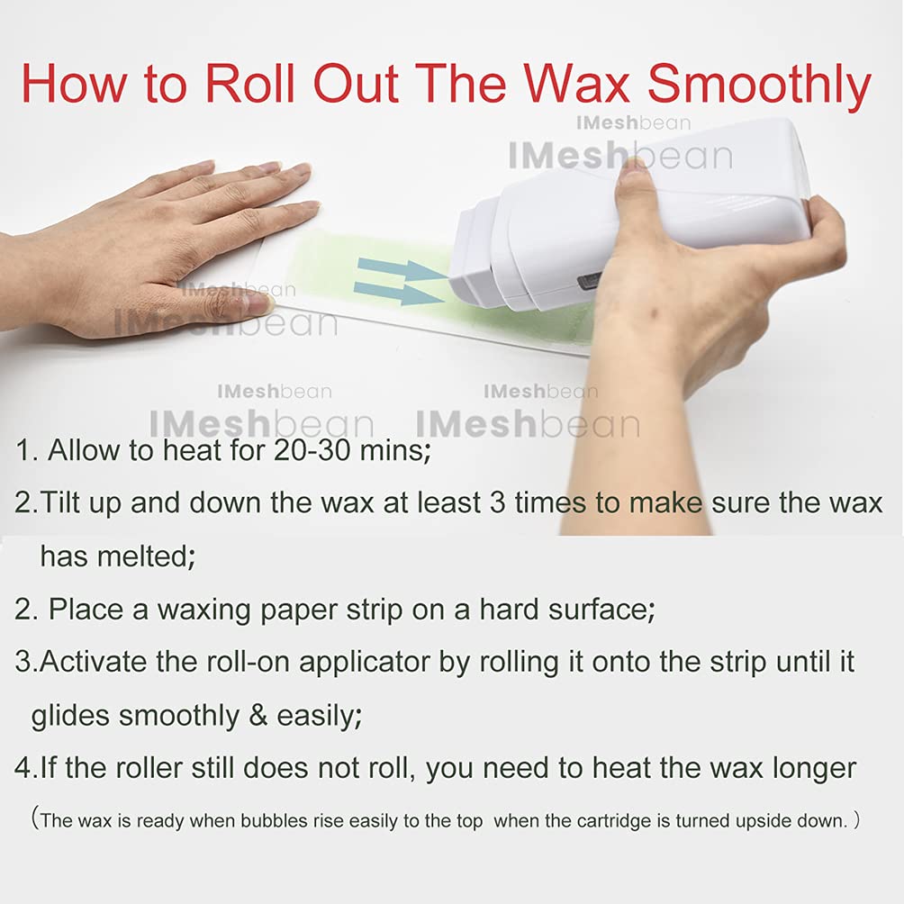 iMeshbean® Depilatory Roll on Wax Heater Roller Warmer Cartridge Strips Hair Removal Kit USA (Aloe & Honey Wax & 100 Paper)