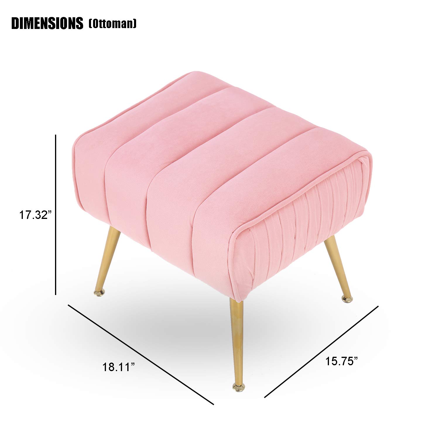 Altrobene Velvet Accent Chair, Modern Barrel Chair with Ottoman, Arm Pub Chair for Living Room/Bedroom/Nail Salon, Blush Pink, Golden Finished, Suitable for Small Spaces