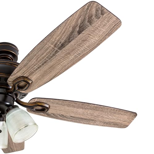 Prominence Home Marston, 52 Inch Traditional Indoor LED Ceiling Fan with Light, Pull Chain, Three Mounting Options, 5 Dual Finish Blades, Reversible Motor - 51017-01 (Oil Rubbed Bronze)