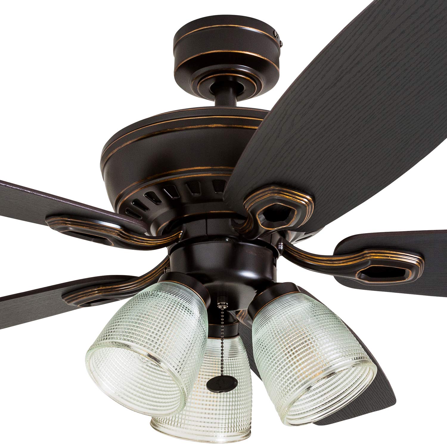 Prominence Home Marston, 52 Inch Traditional Indoor LED Ceiling Fan with Light, Pull Chain, Three Mounting Options, 5 Dual Finish Blades, Reversible Motor - 51017-01 (Oil Rubbed Bronze)