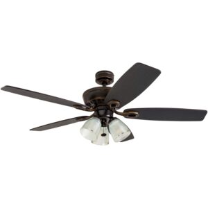 Prominence Home Marston, 52 Inch Traditional Indoor LED Ceiling Fan with Light, Pull Chain, Three Mounting Options, 5 Dual Finish Blades, Reversible Motor - 51017-01 (Oil Rubbed Bronze)