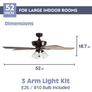 Prominence Home Marston, 52 Inch Traditional Indoor LED Ceiling Fan with Light, Pull Chain, Three Mounting Options, 5 Dual Finish Blades, Reversible Motor - 51017-01 (Oil Rubbed Bronze)