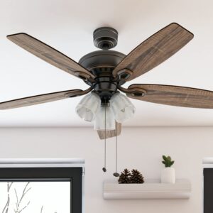 Prominence Home Marston, 52 Inch Traditional Indoor LED Ceiling Fan with Light, Pull Chain, Three Mounting Options, 5 Dual Finish Blades, Reversible Motor - 51017-01 (Oil Rubbed Bronze)