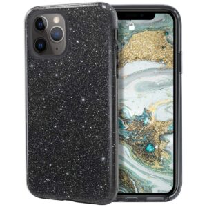 milprox case compatible for iphone 11 pro max, bling sparkly glitter luxury shiny sparker shell, protective 3 layer hybrid anti-slick slim soft cover for iphone 11 pro max 6.5 inch (2019)-black