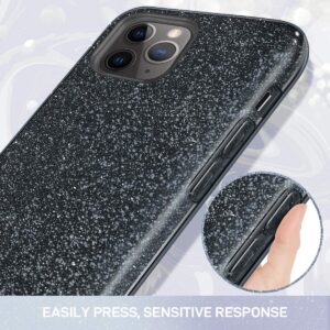 MILPROX Case Compatible for iPhone 11 Pro Max, Bling Sparkly Glitter Luxury Shiny Sparker Shell, Protective 3 Layer Hybrid Anti-Slick Slim Soft Cover for iPhone 11 Pro Max 6.5 inch (2019)-Black