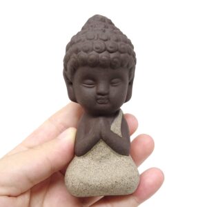 Honbay 4PCS Cute Small Ceramic Buddha Statues Monk Figurines Sculptures for Outdoor Home Decoration