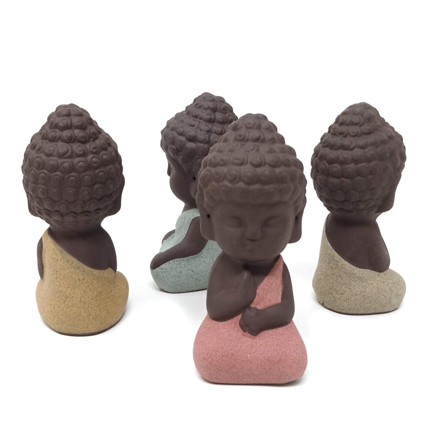 Honbay 4PCS Cute Small Ceramic Buddha Statues Monk Figurines Sculptures for Outdoor Home Decoration