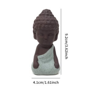 Honbay 4PCS Cute Small Ceramic Buddha Statues Monk Figurines Sculptures for Outdoor Home Decoration