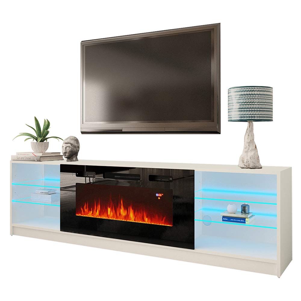 MEBLE FURNITURE & RUGS Boston 01 Electric Fireplace Modern 79" TV Stand