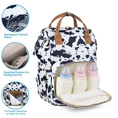 Starte Baby Diaper Backpack with Stroller Straps Large Capacity Baby Bags for Fashion Mommy Maternity Nappy Bag,Cow Grain