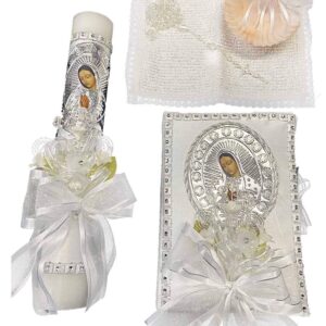 SWEA Pea & Lilli White Virgin Mary Baptism Candle Set Kit for Christenings with Shell and Favors