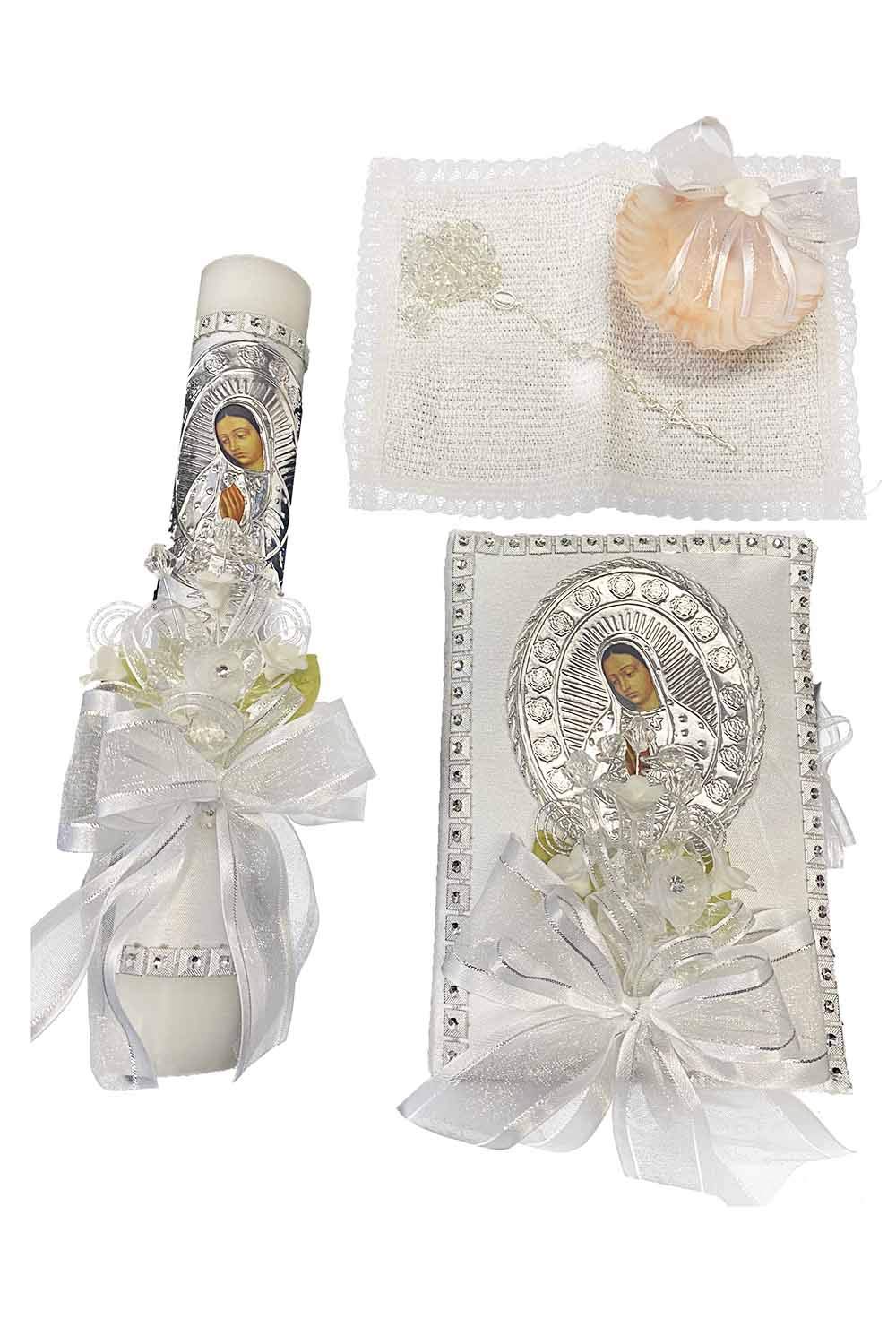 SWEA Pea & Lilli White Virgin Mary Baptism Candle Set Kit for Christenings with Shell and Favors