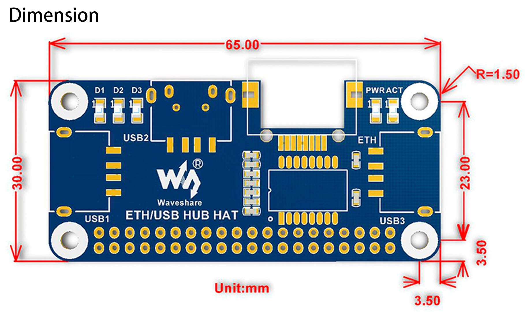 Ethernet/USB HUB HAT Expansion Board for Raspberry Pi 4B/3B+/3B/2B/Zero/Pi Zero W/Pi Zero 2W,with RJ45 10/100M Ethernet Port (Based on RTL8152B Chip) and Three USB Ports,Compatible with USB2.0/1.1