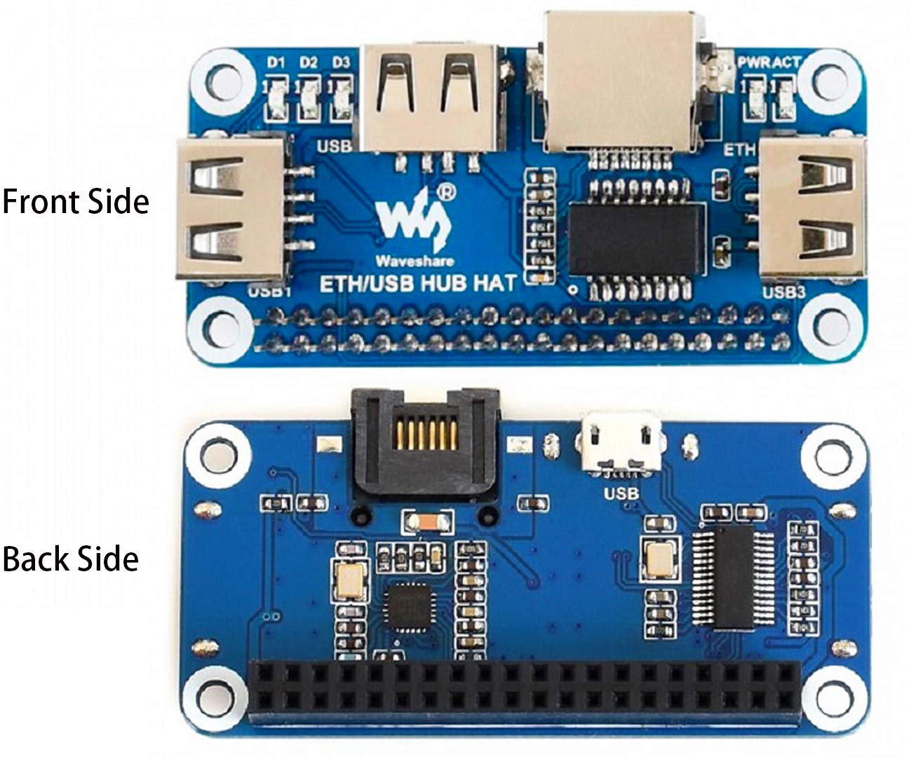 Ethernet/USB HUB HAT Expansion Board for Raspberry Pi 4B/3B+/3B/2B/Zero/Pi Zero W/Pi Zero 2W,with RJ45 10/100M Ethernet Port (Based on RTL8152B Chip) and Three USB Ports,Compatible with USB2.0/1.1