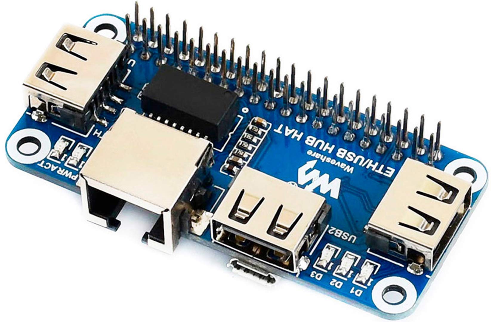 Ethernet/USB HUB HAT Expansion Board for Raspberry Pi 4B/3B+/3B/2B/Zero/Pi Zero W/Pi Zero 2W,with RJ45 10/100M Ethernet Port (Based on RTL8152B Chip) and Three USB Ports,Compatible with USB2.0/1.1