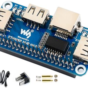 Ethernet/USB HUB HAT Expansion Board for Raspberry Pi 4B/3B+/3B/2B/Zero/Pi Zero W/Pi Zero 2W,with RJ45 10/100M Ethernet Port (Based on RTL8152B Chip) and Three USB Ports,Compatible with USB2.0/1.1