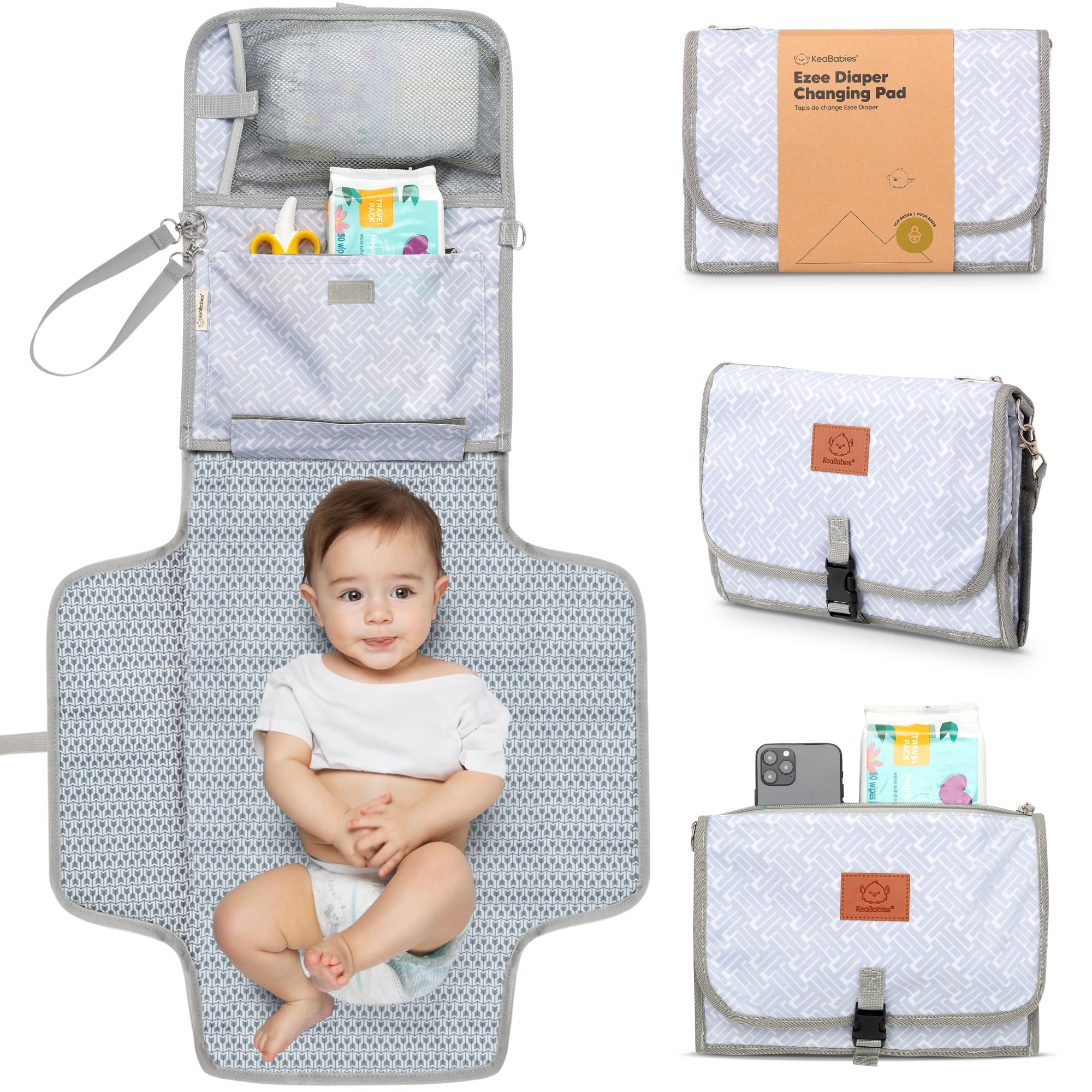 Portable Diaper Changing Pad - Waterproof Travel Changing Mat for Baby, Foldable Baby Diaper Clutch, Detachable Baby Travel Diaper Mat for Diaper Changing Station, Diaper Change Mat (Gray Mod)