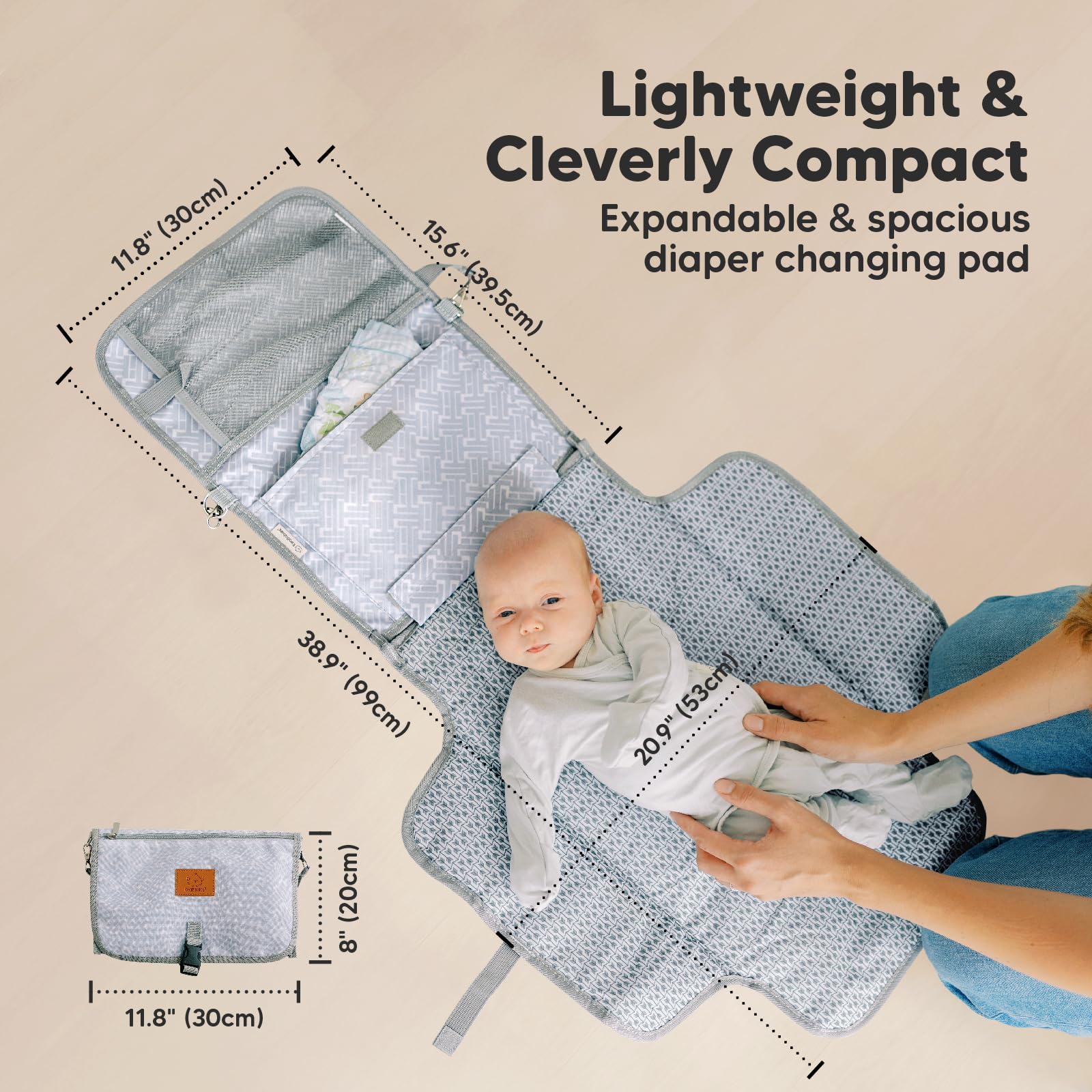 Portable Diaper Changing Pad - Waterproof Travel Changing Mat for Baby, Foldable Baby Diaper Clutch, Detachable Baby Travel Diaper Mat for Diaper Changing Station, Diaper Change Mat (Gray Mod)