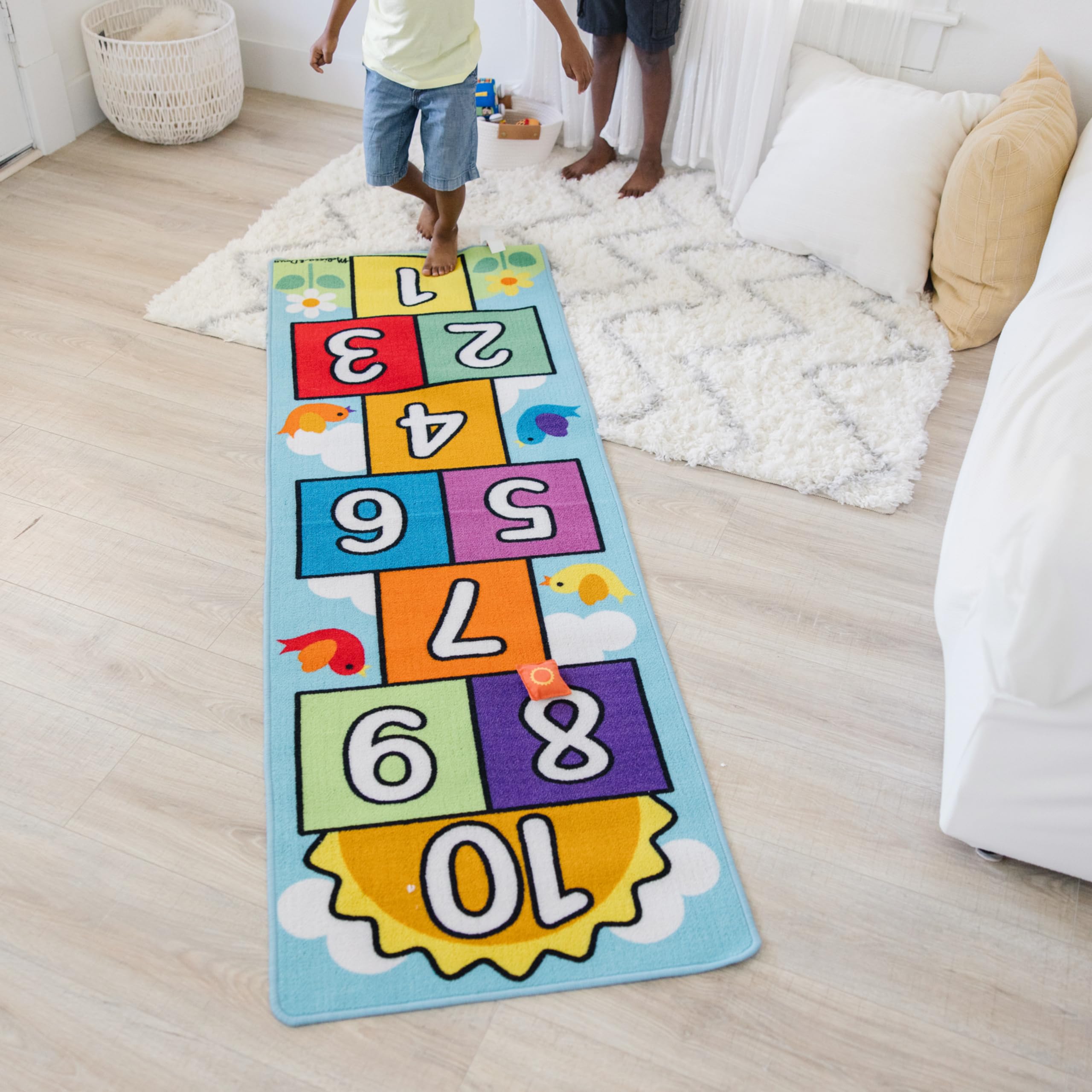 Melissa & Doug Hop & Count Hopscotch Rug (Play Space & Room Decor, Skid-Proof Backing, 27” H x 5.5” W x 5.5” L) - Classic Hopscotch Rug For Kids